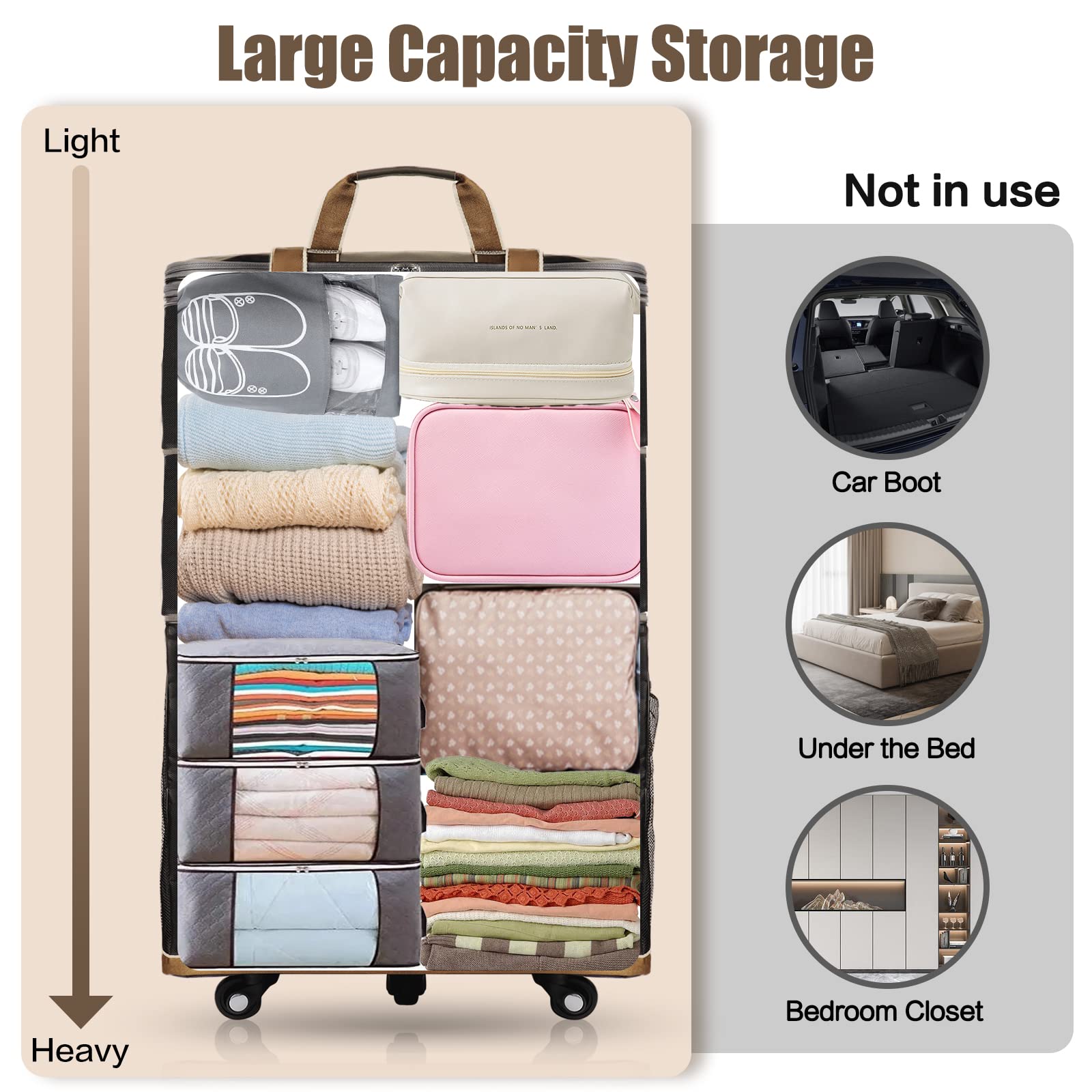 ELDA Expandable Foldable Luggage Suitcase Large Capacity Duffel Bag with Wheels Lightweight Collapsible Rolling Travel Suitcases for Men Women