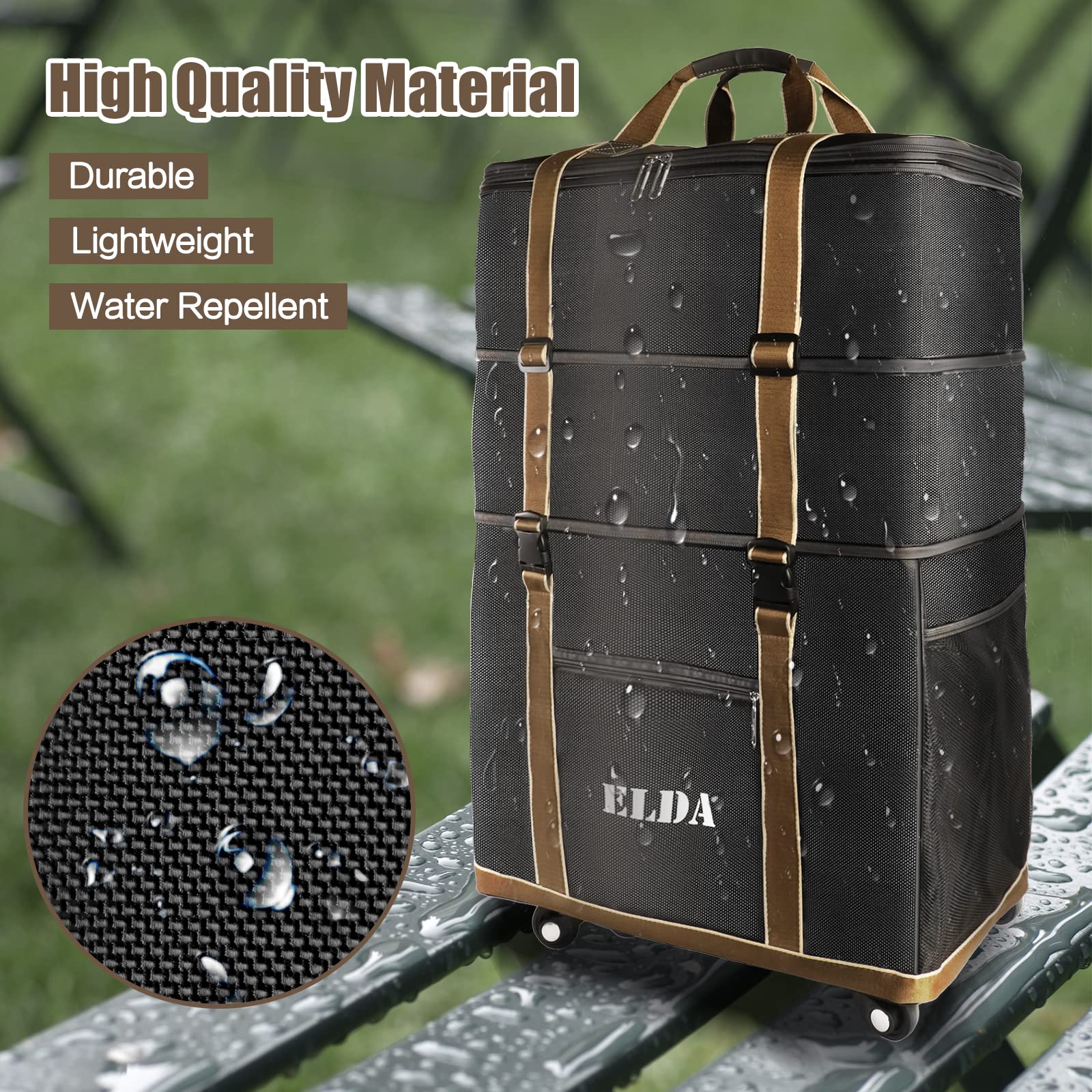 ELDA Expandable Foldable Luggage Suitcase Large Capacity Duffel Bag with Wheels Lightweight Collapsible Rolling Travel Suitcases for Men Women