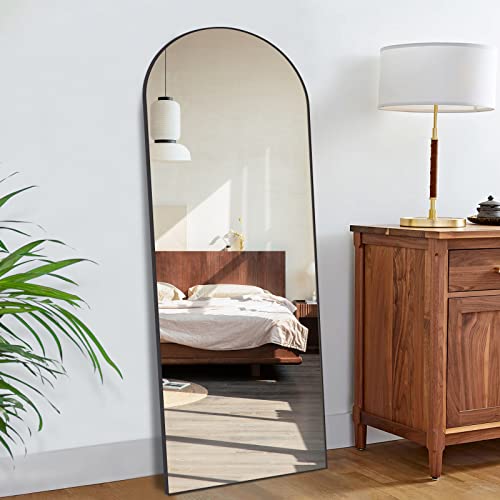 NUTTUTO 64"×21" Arched Floor Full Length Mirror with Black Aluminum Alloy Frame, Full Length Body Mirror Free-Standing or Leaning Against Wall for Bedroom Living Room