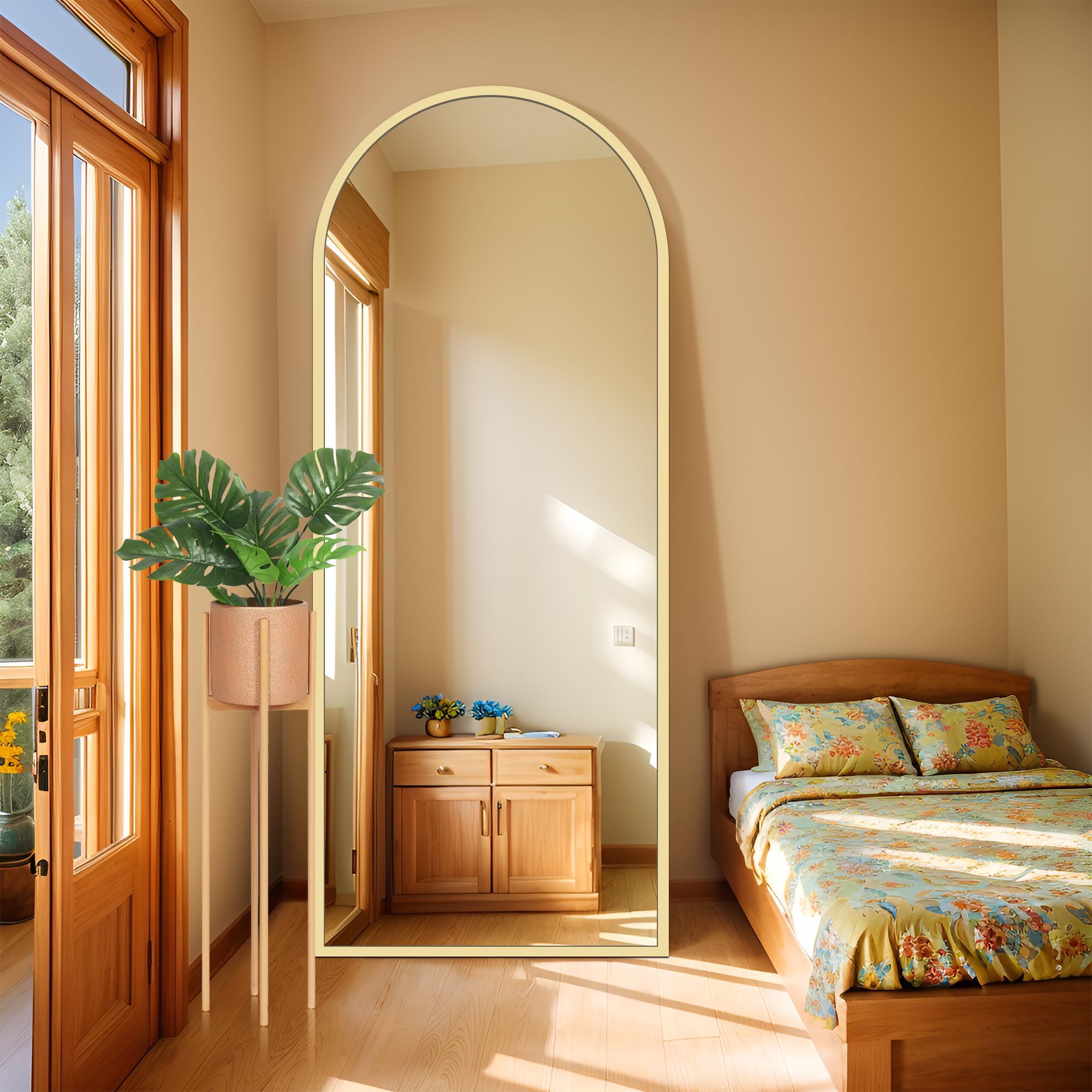 NUTTUTO 64"×21" Arched Full Length Mirror, Floor Mirrors with Aluminum Alloy Frame, Wall-Mounted Full Length Body Mirror Free-Standing or Leaning Against Wall for Bedroom Living Room, Gold