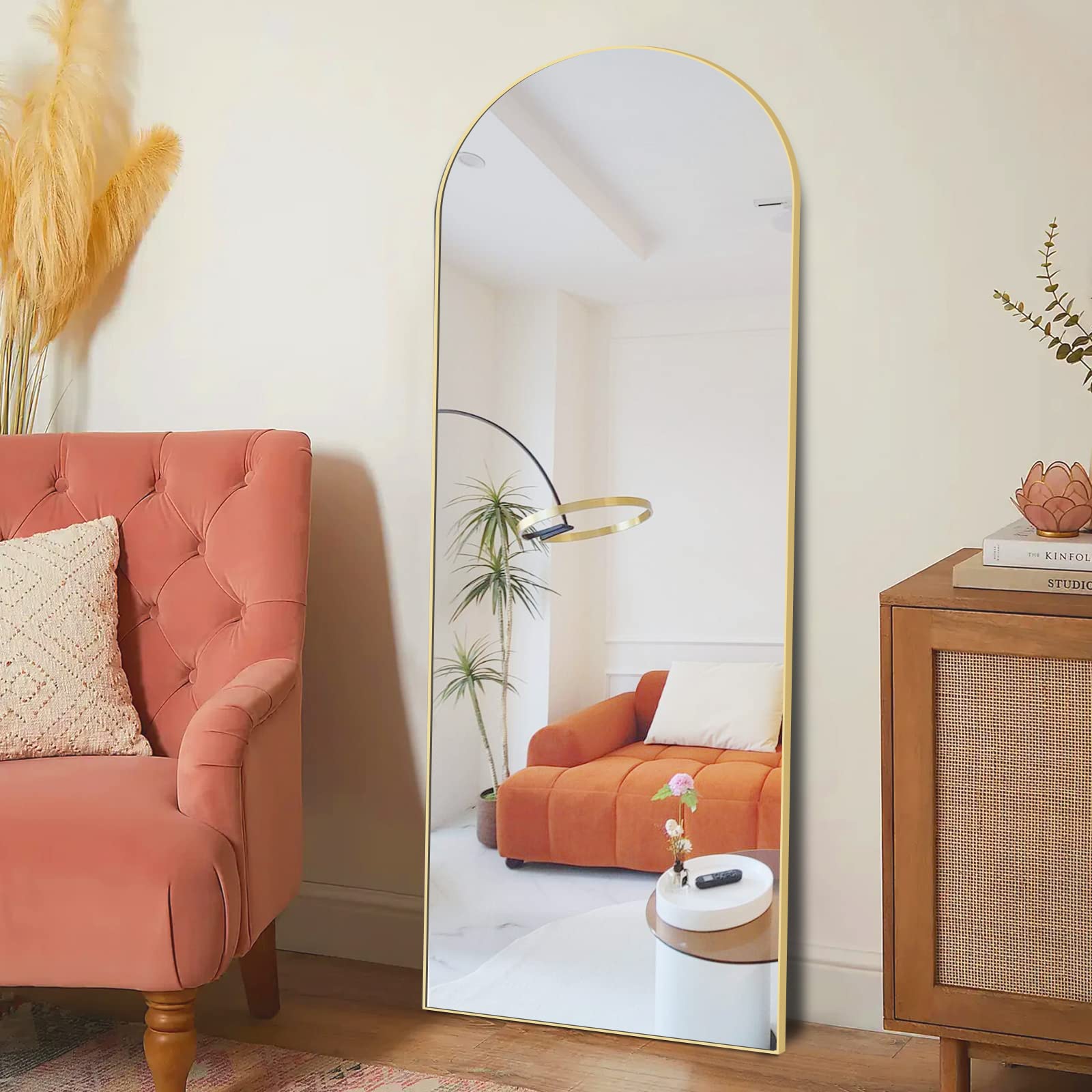 NUTTUTO 64"×21" Arched Full Length Mirror, Floor Mirrors with Aluminum Alloy Frame, Wall-Mounted Full Length Body Mirror Free-Standing or Leaning Against Wall for Bedroom Living Room, Gold