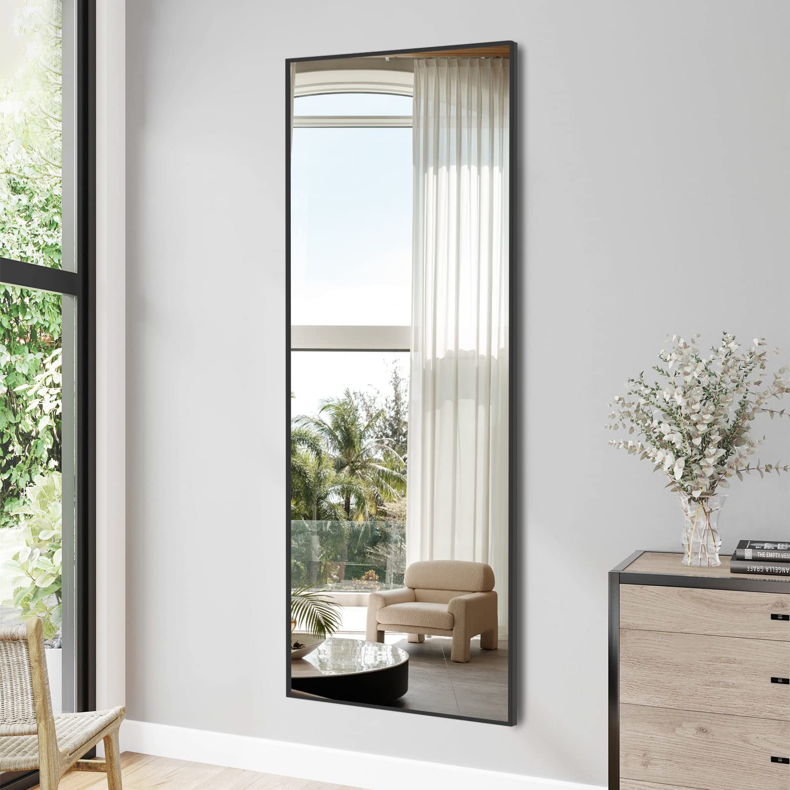NUTTUTO Full Length Floor Mirror with Black Aluminum Alloy Frame, 64"x21"