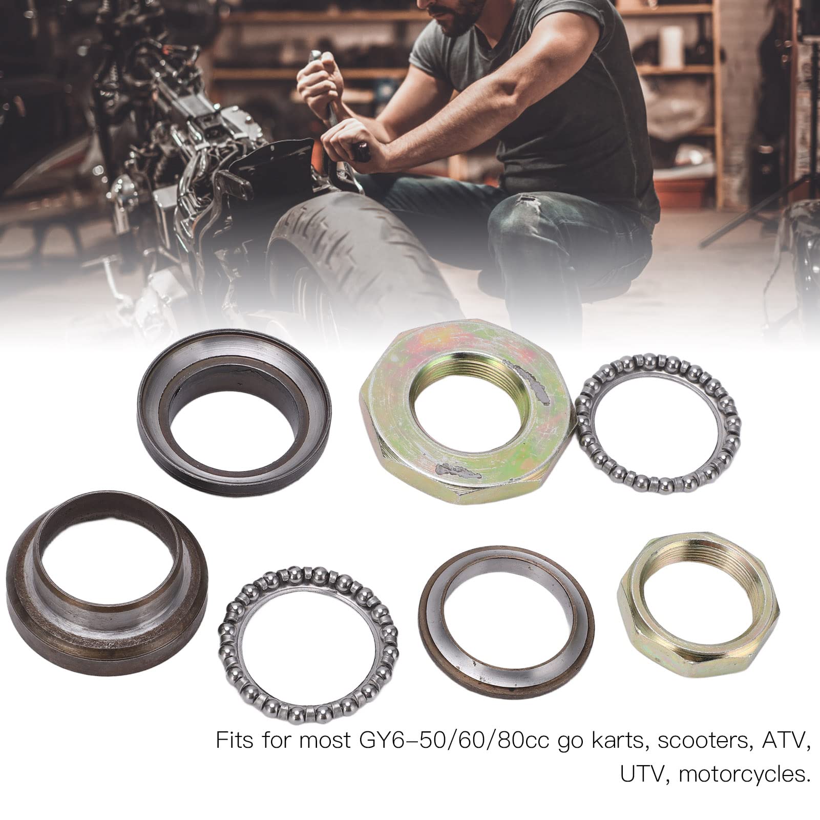 Syrisora Motorcycle Front Fork Steering Stem Bearings Kit Steel Alloy for GY6‑50/60/80CC Go Karts Scooters ATV UTV