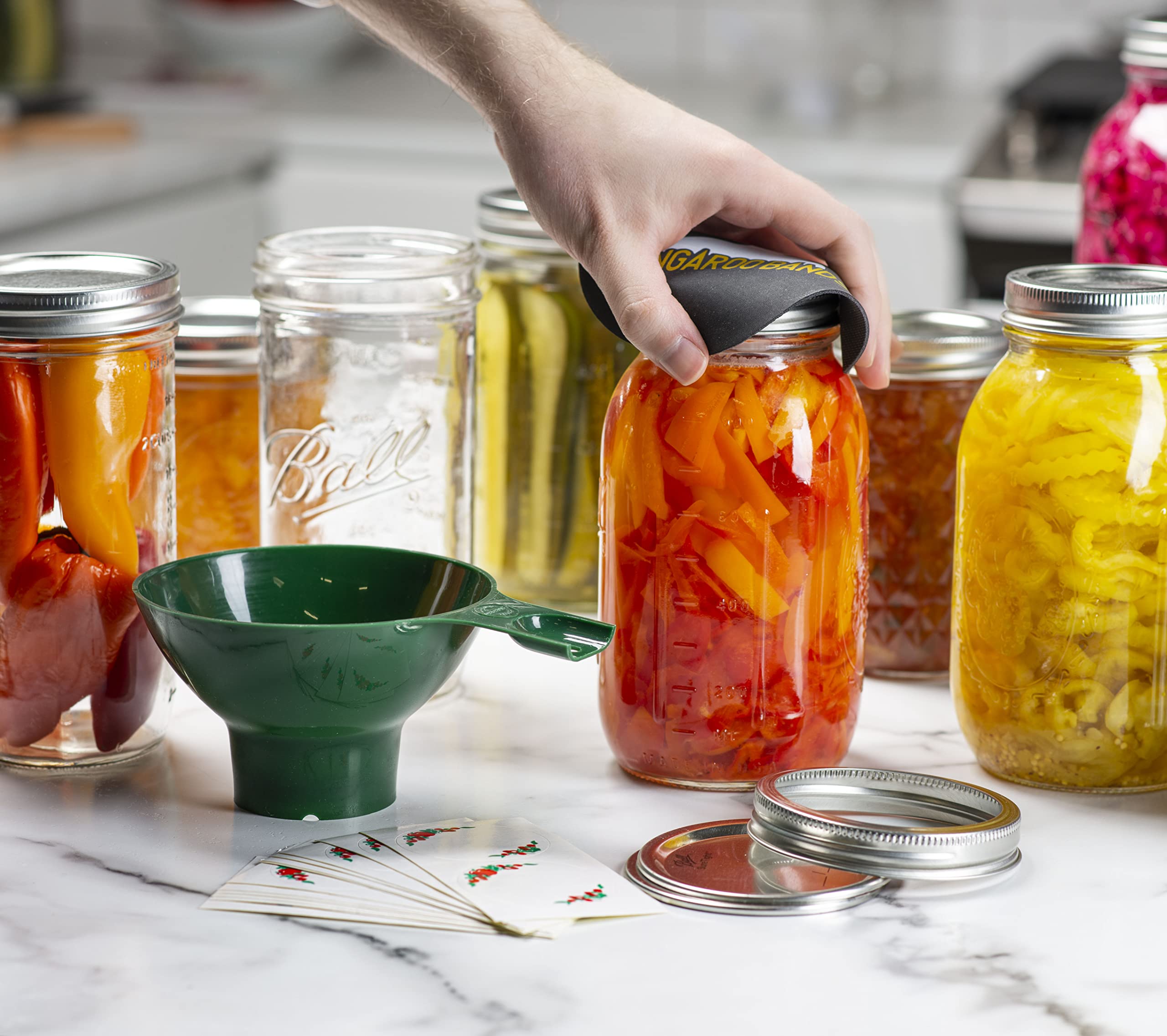 Regular Mouth 32 oz (Quart) mason Jars (24-Pack) with Lids and Bands Bundled with KangarooBands Jar Opener, and Package Of Jar Labels | Canning, Fermenting, Pickling, DIY Decors Projects