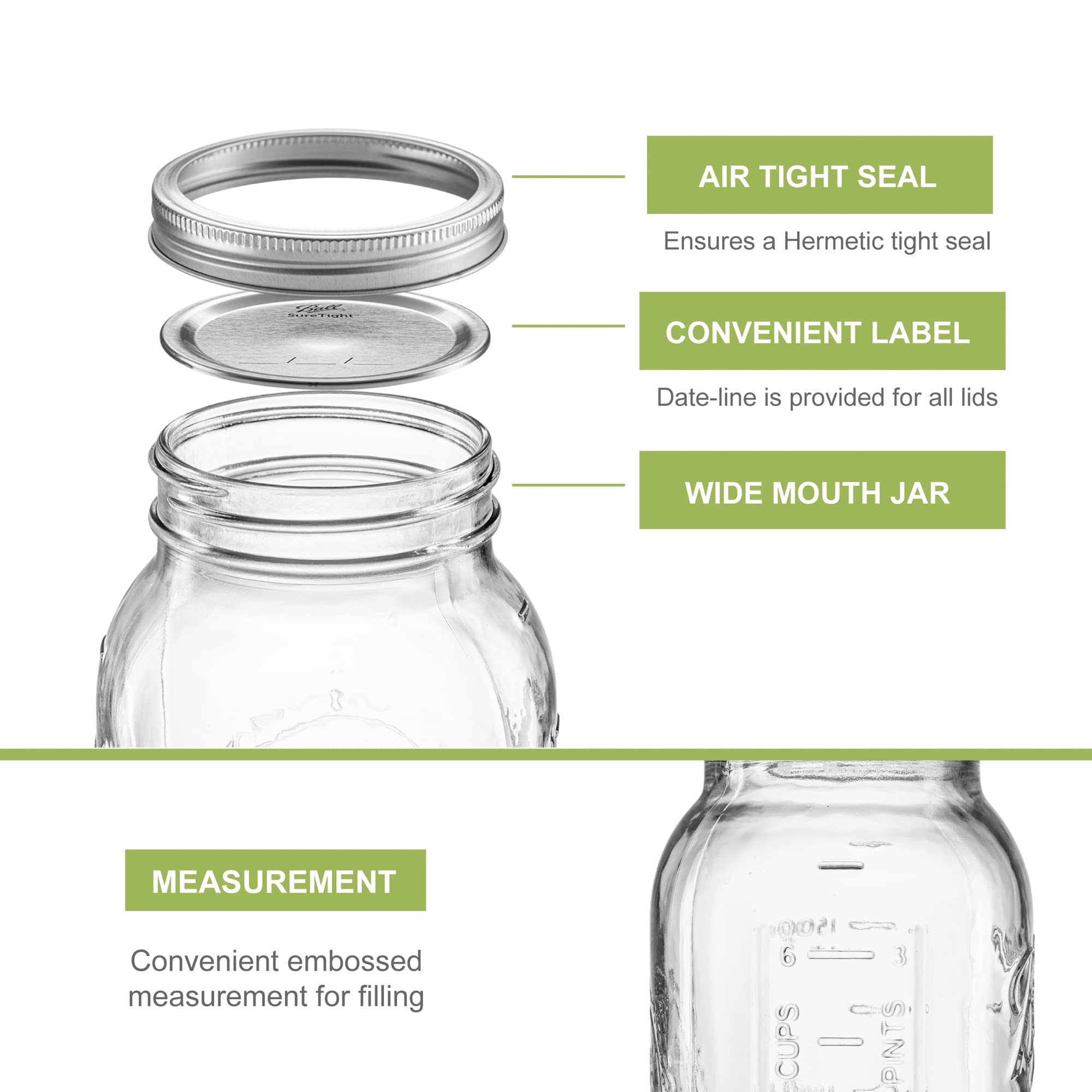 Regular Mouth 32 oz (Quart) mason Jars (24-Pack) with Lids and Bands Bundled with KangarooBands Jar Opener, and Package Of Jar Labels | Canning, Fermenting, Pickling, DIY Decors Projects