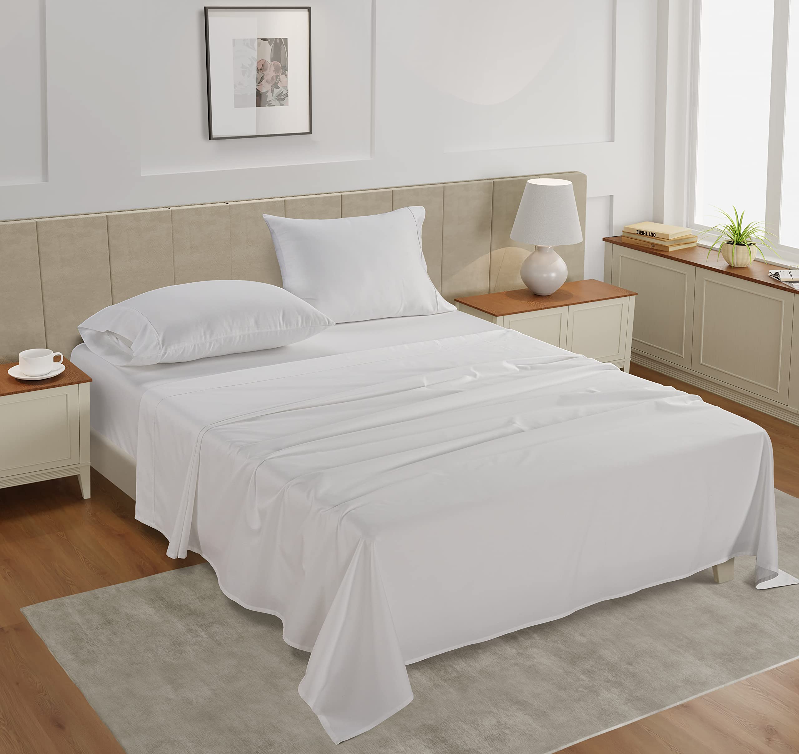 Lane Linen 100% Cotton Sheets β 450 Thread Count Full Size Sheet Set, Naturally Cooling Sateen Sheets, Soft & Comfy, 15β Deep Pocket Fully Elasticized Fitted Sheet, Bedding Sheets & Pillowcases, White