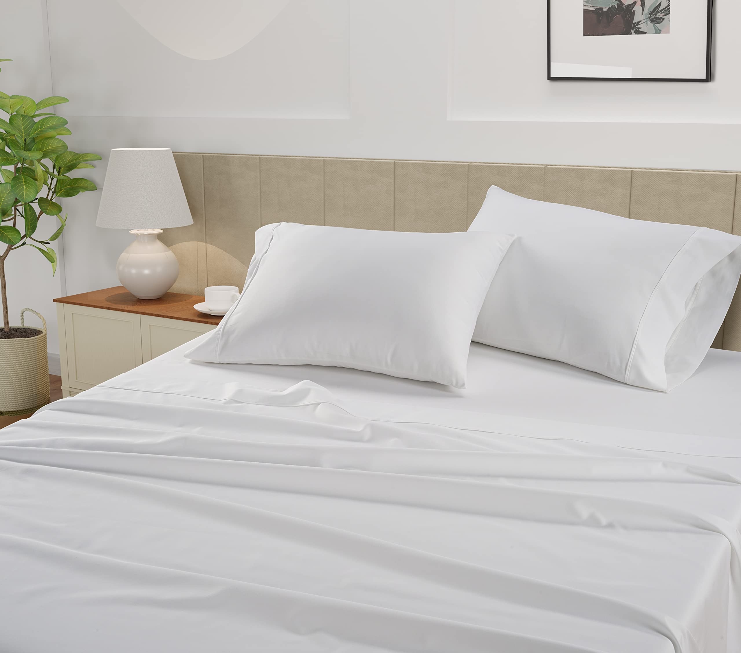 Lane Linen 100% Cotton Sheets β 450 Thread Count Full Size Sheet Set, Naturally Cooling Sateen Sheets, Soft & Comfy, 15β Deep Pocket Fully Elasticized Fitted Sheet, Bedding Sheets & Pillowcases, White