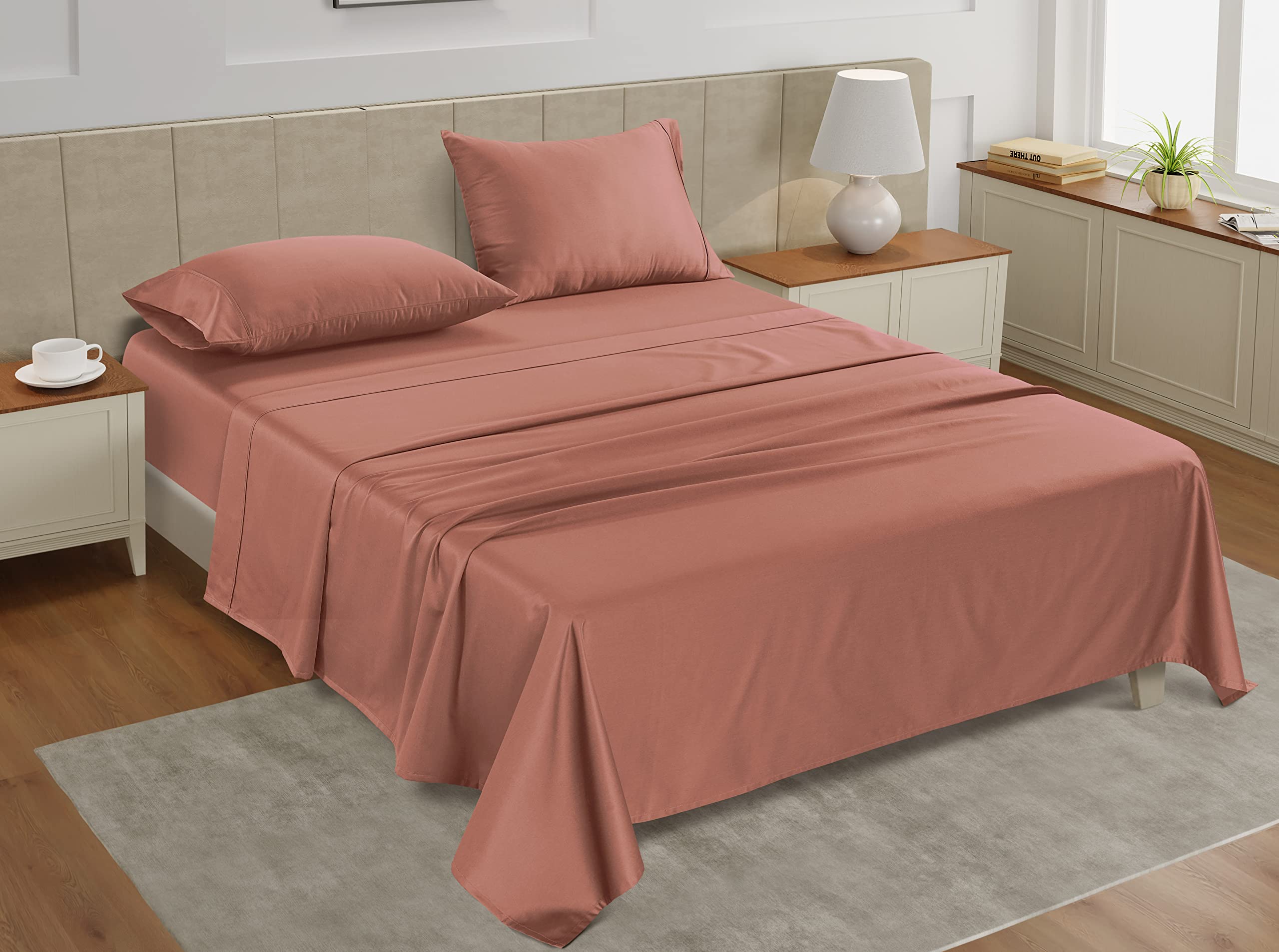 LANE LINEN Full Size Sheet Set – 450 Thread Count Soft & Breathable100% Cotton Sheets, 15” Deep Pocket Fully Elasticized Fitted Sheet, Luxury Hotel Quality Bedding, Rose Dawn