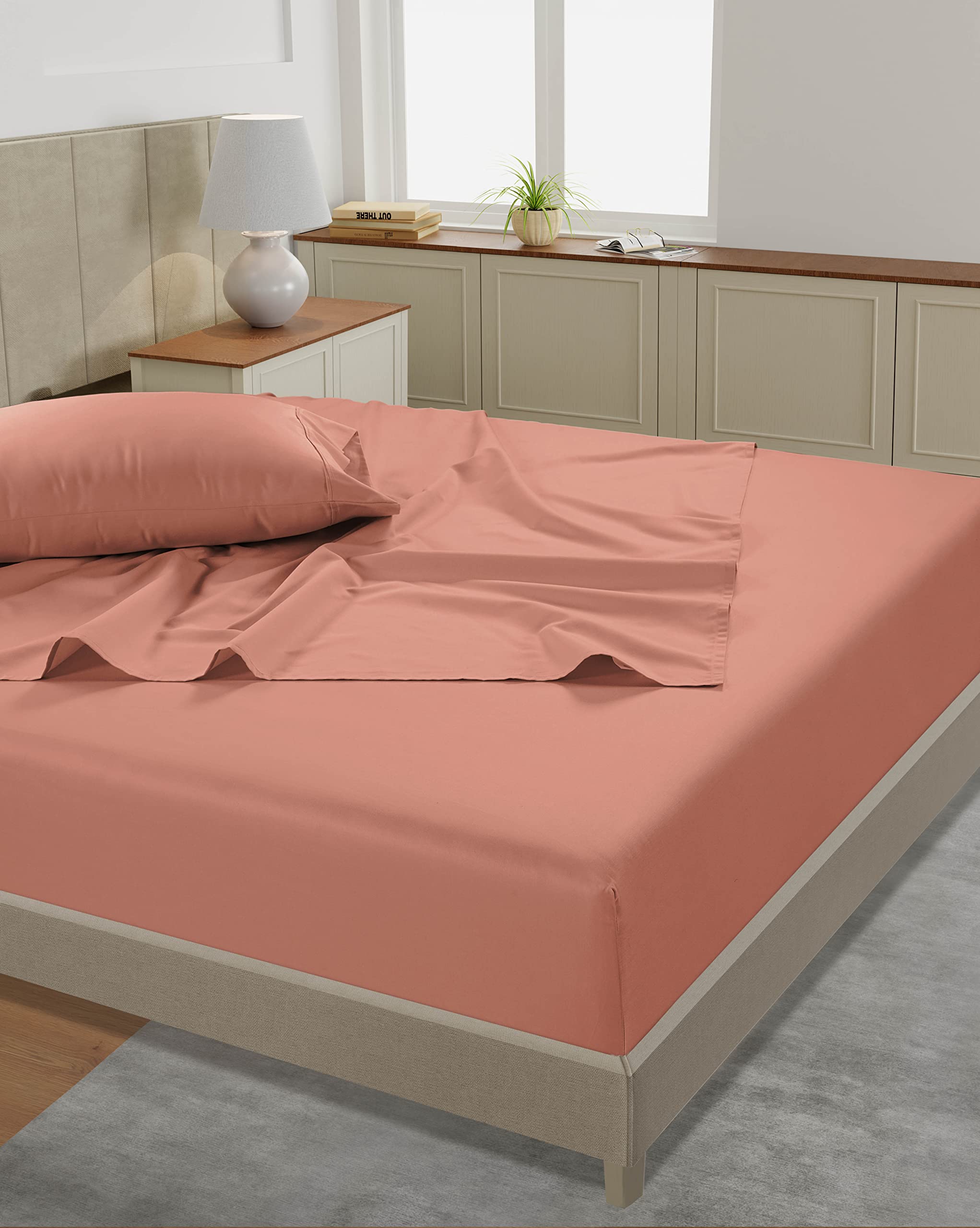 LANE LINEN Full Size Sheet Set – 450 Thread Count Soft & Breathable100% Cotton Sheets, 15” Deep Pocket Fully Elasticized Fitted Sheet, Luxury Hotel Quality Bedding, Rose Dawn