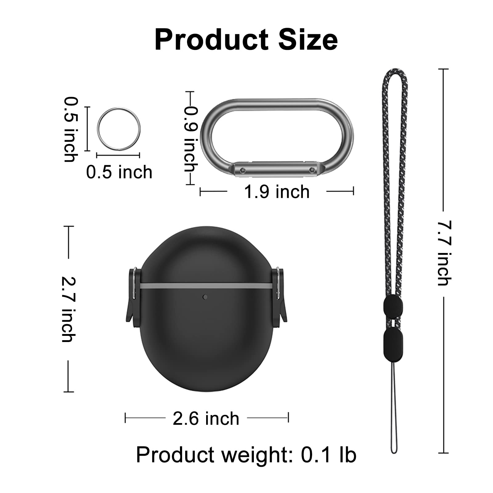 [Upgrade Lock] Case for Google Pixel Buds Pro 2 Case (2024), for Pixel Buds Pro 2022, Shock-Absorbing Protective Cover Accessories TPU Hard Shell with Carabiner & Lanyard (Black)