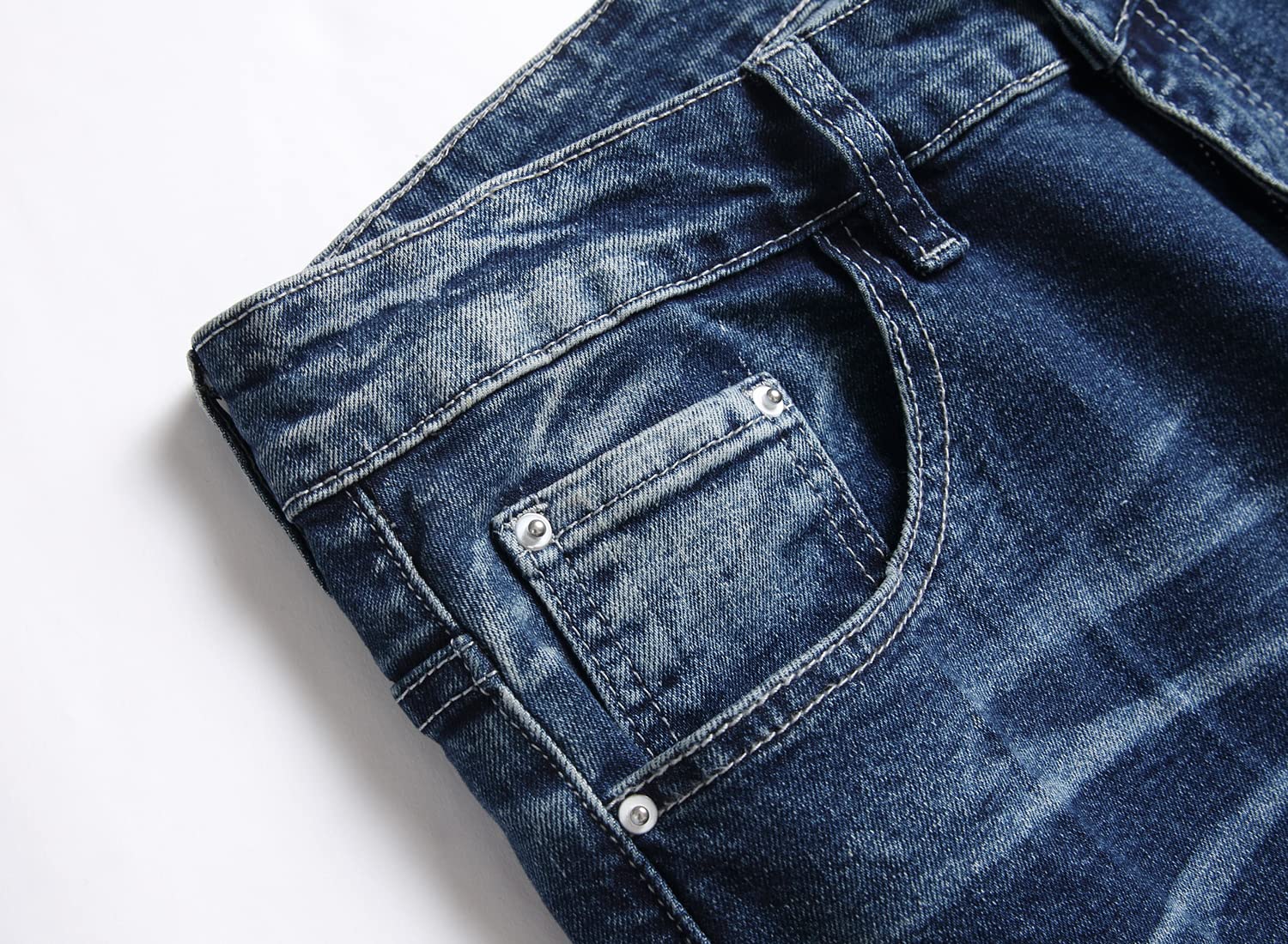 Men's Blue Mid Waist Skinny Fit Stretch Comfy Premium Washed 5-Pockets Fashion Denim Jeans Pants,Y2261,42