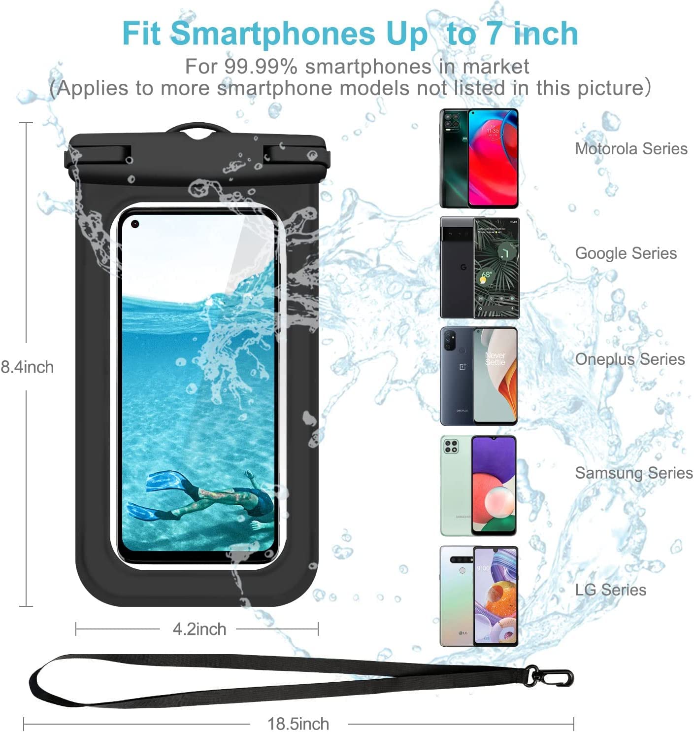 Hapylasty Universal Waterproof Phone Pouch, IPX8 Waterproof Case Phone Dry Bag Pouch for iPhone 14 13 12 11 Pro Max XS Plus Samsung Galaxy, Floating Large Cellphone Dry Bag for Beach Swimming Pool,