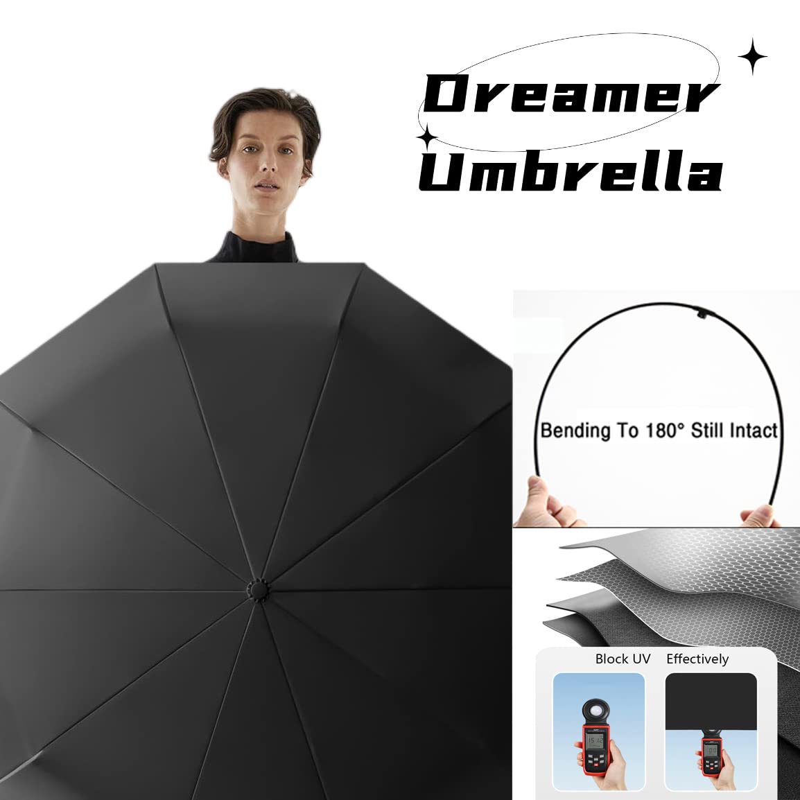 Extra Large Windproof Travel Folding Compact Golf 54ββ Umbrella Automatic Open/Close,Lightweight Portable Parasol Outdoor,Sun/Rain,99 UV Protection,Perfect Carabiner Handle Design(Grey)