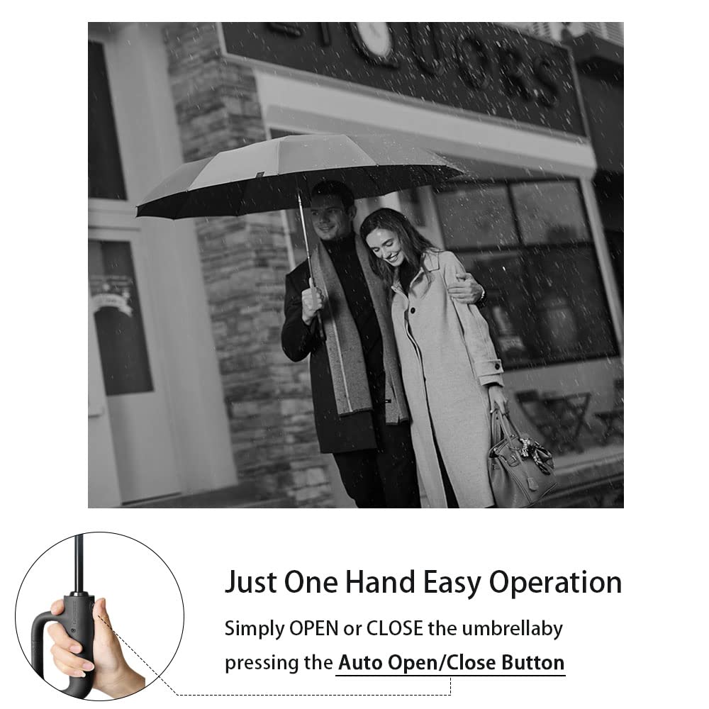 Extra Large Windproof Travel Folding Compact Golf 54ββ Umbrella Automatic Open/Close,Lightweight Portable Parasol Outdoor,Sun/Rain,99 UV Protection,Perfect Carabiner Handle Design(Grey)