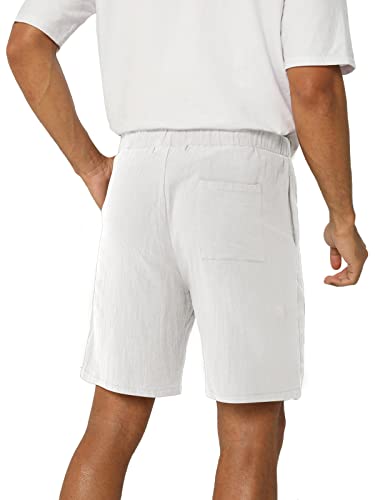AUDATE Men's Shorts Linen Cotton Shorts Casual Summer Beach Shorts Waist Elastic Drawstring Shorts White XL