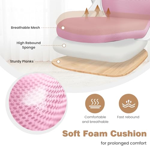 Razzor Office Chair, Ergonomic Computer Desk Chair with Lumbar Support, Breathable Mesh Rolling Swivel Task Chair with Flip-up Armrest and Adjustable Height for Home Office - Pink