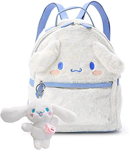 hanaiette Cute plush Cinnamoroll backpack+small pendant, Kawaii mini cartoon backpack, school girl backpack (white)