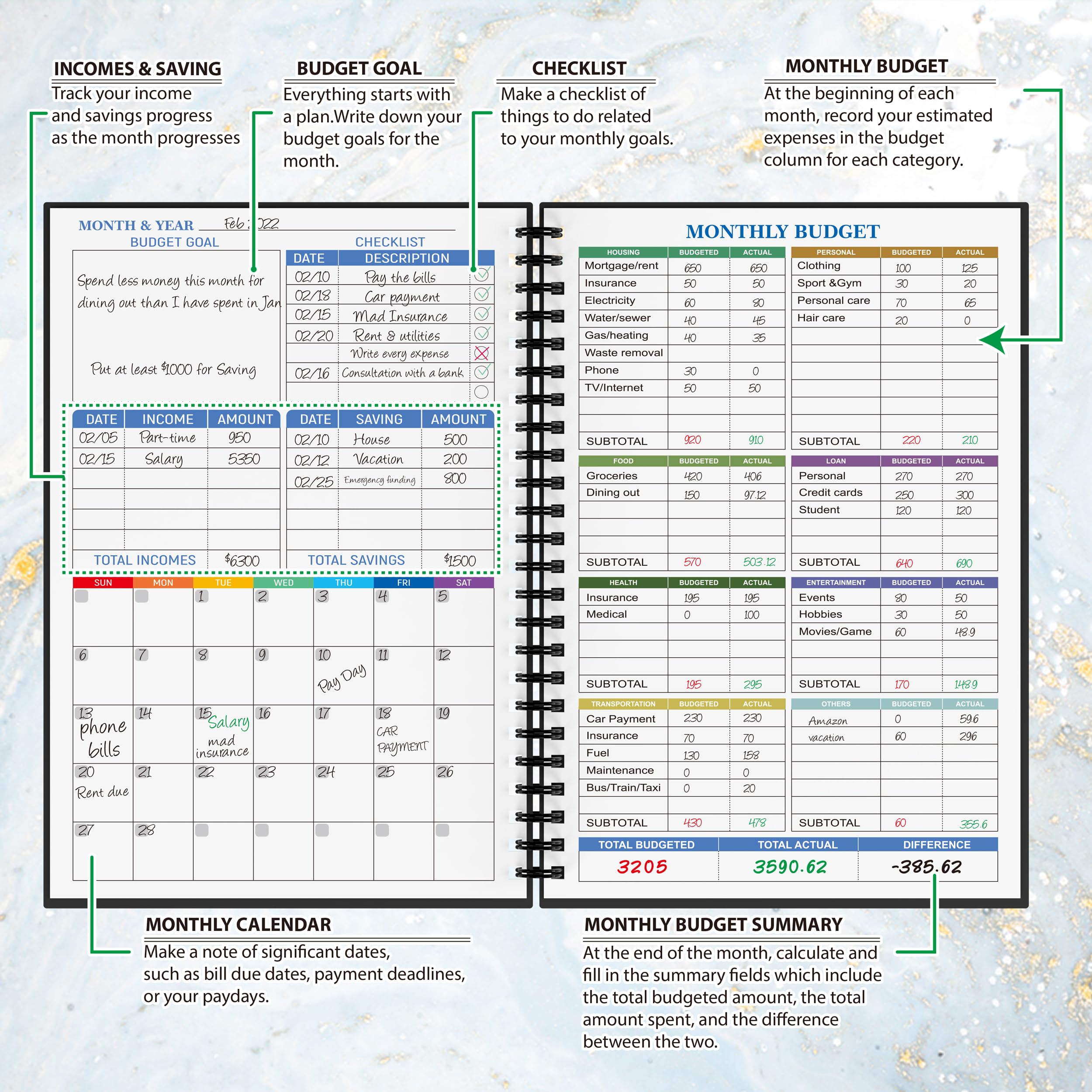 Budget Planner - Monthly Finance Organizer with Expense Tracker Notebook to Manage Your Money Effectively, Undated Finance Planner/Account Book, Start Anytimem,A5(8.6x5.9 inchs),100gsm Paper - Golden