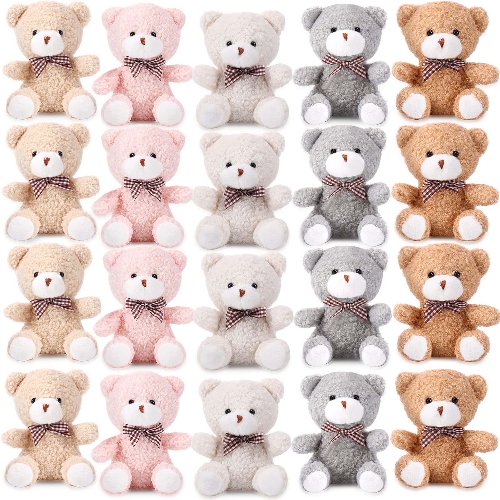 Wettarn 20 Pcs Mini Bears 4 Inch Mini Stuffed Animal Bulk Furry Bear Keychain Plush Cuddly Bear Doll for Boys Girls Birthday Present Stuffers Baby Shower Wedding Party Favors Graduation Decor Gifts