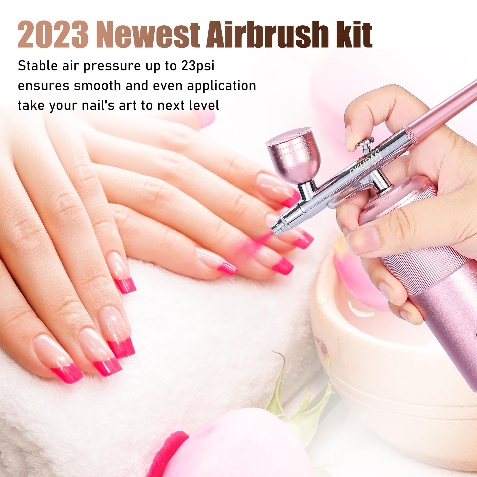 OKUPAN Nail Airbrush Machine - Cordless Airbrush Kit with Compressor - Portable Airbrush for Nails, Cake Cookies Decorating, Makeup, Barber, Model Painting (Pink)