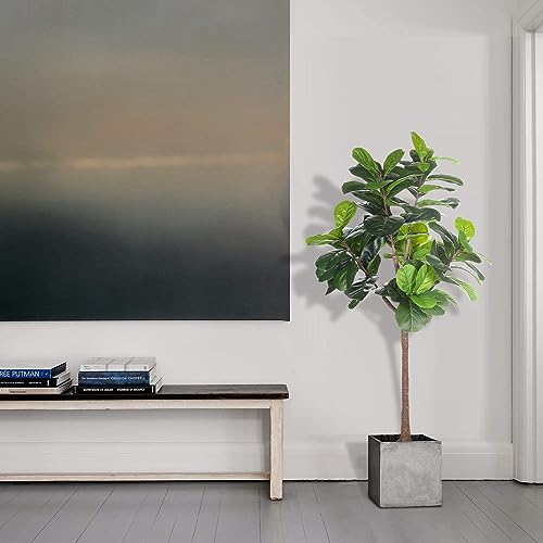 Realead 5ft Fiddle Leaf Fig Tree Artificial - Large Fake Fig Leaf Tree with 78 Leaves - Tall Faux Plants in Plastic Nursery Pot for Modern Home Office Living Room Indoor Decor