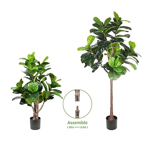 Realead 5ft Fiddle Leaf Fig Tree Artificial - Large Fake Fig Leaf Tree with 78 Leaves - Tall Faux Plants in Plastic Nursery Pot for Modern Home Office Living Room Indoor Decor