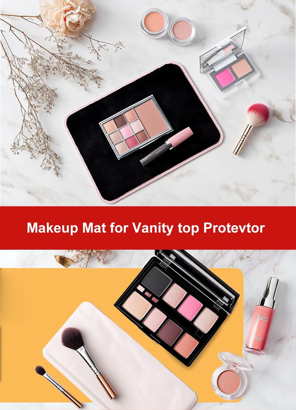 Makeup Mat for Vanity Top Protector,Craft Mats to Protect Table,Nail Art Table Mat,Dresser Protector Top Vanity Essentials,Vanity Desk Cover Pads,Dresser Cover Top Mats(Red+Yellow,31.5" x 15.7")