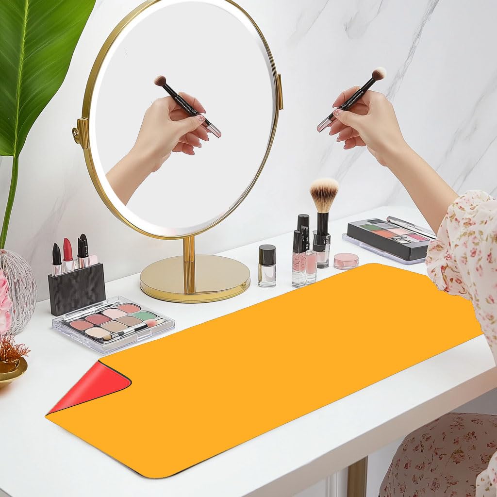 Makeup Mat for Vanity Top Protector,Craft Mats to Protect Table,Nail Art Table Mat,Dresser Protector Top Vanity Essentials,Vanity Desk Cover Pads,Dresser Cover Top Mats(Red+Yellow,31.5" x 15.7")