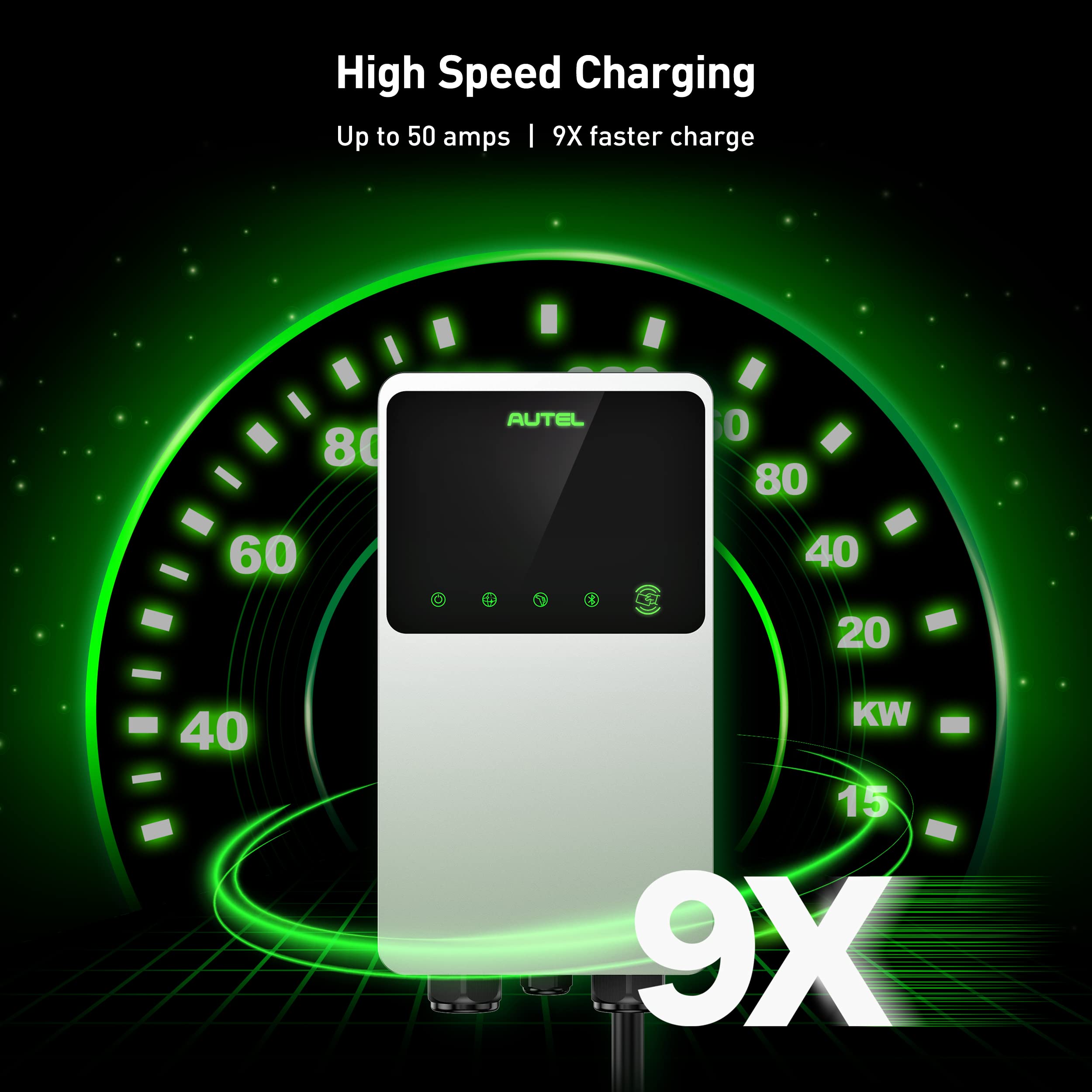 Autel MaxiCharger Home Electric Vehicle (EV) Charger, up to 50 Amp, 240V, Level 2 WiFi and Bluetooth Enabled EVSE, Hardwired, Indoor/Outdoor, 25-Foot Cable with Separate Holster, Silver