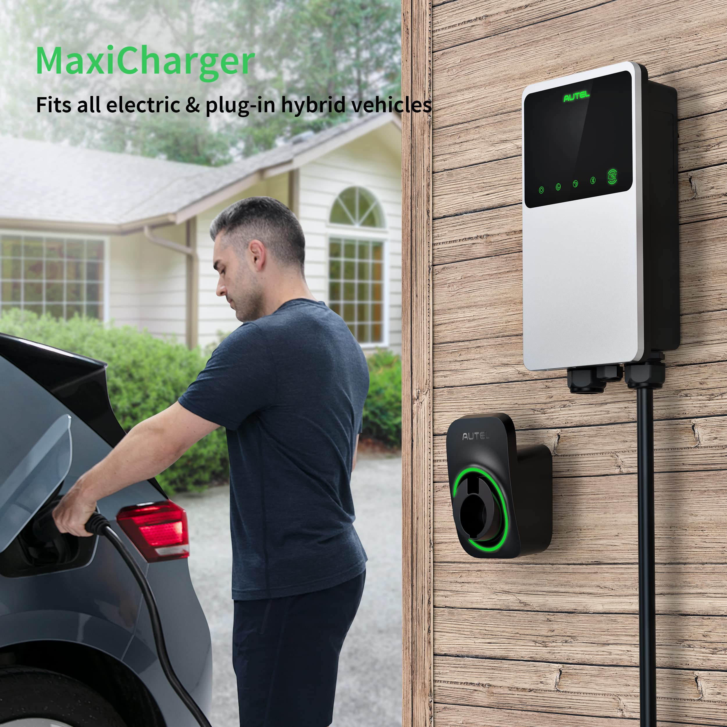 Autel MaxiCharger Home Electric Vehicle (EV) Charger, up to 50 Amp, 240V, Level 2 WiFi and Bluetooth Enabled EVSE, Hardwired, Indoor/Outdoor, 25-Foot Cable with Separate Holster, Silver
