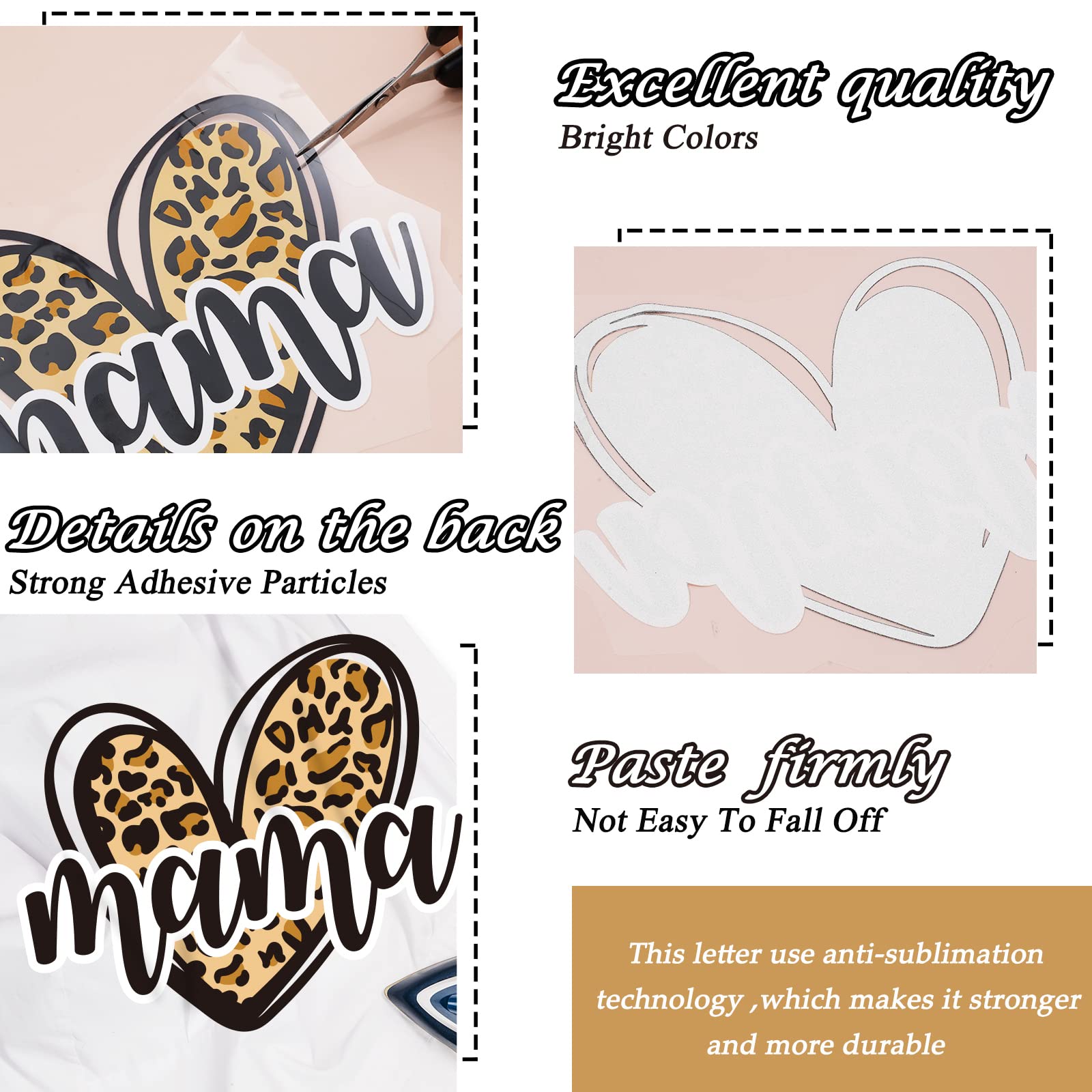 Whaline 6 Sheet Mama Iron On Transfers Patches Leopard Patterns Heat Transfer Iron Patches Leopard Momlife Heat Transfer Stickers for Clothing Fabric DIY Craft Costume Decor