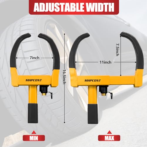 Wheel Lock Universal Trailer Wheel Lock Adjustable Security Tire Boot Lock Anti Theft for ATV RV SUV Car Golf Cart Boats Motorcycles Great Deterrent Bright Black-Yellow (3 Keys)