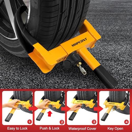 Wheel Lock Universal Trailer Wheel Lock Adjustable Security Tire Boot Lock Anti Theft for ATV RV SUV Car Golf Cart Boats Motorcycles Great Deterrent Bright Black-Yellow (3 Keys)