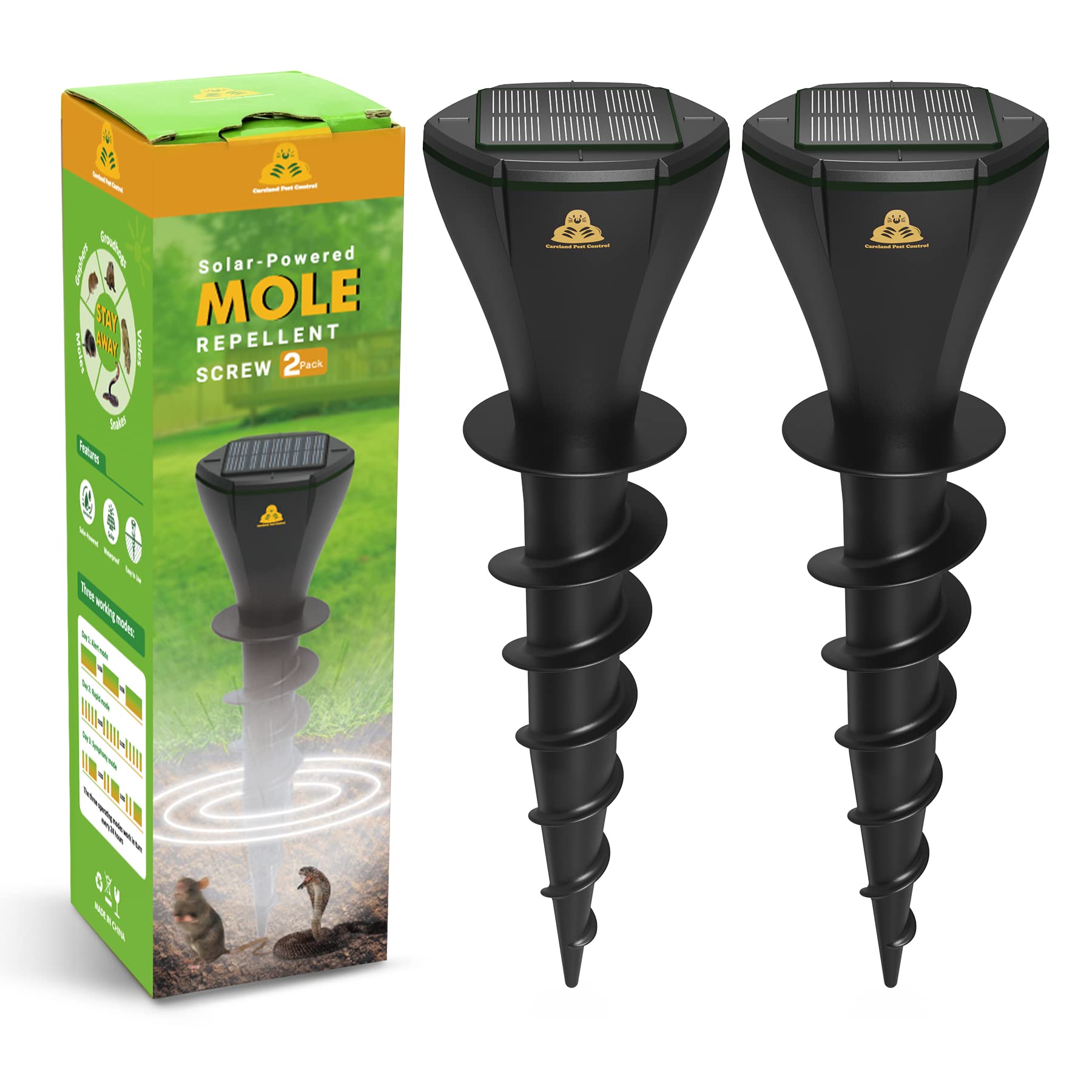 Solar Powered Mole Repellent For Lawns, Screw Shaped Snake Repellent Simulates Low Frequency Seismic Waves for Effective Pest Control, Drive Away Snakes Gophers Moles Voles And Other Underground Pests