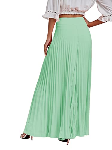 LYANER Women's Elastic High Waisted Wide Leg Palazzo Pants Loose Casual Pleated Trousers Green X-Large