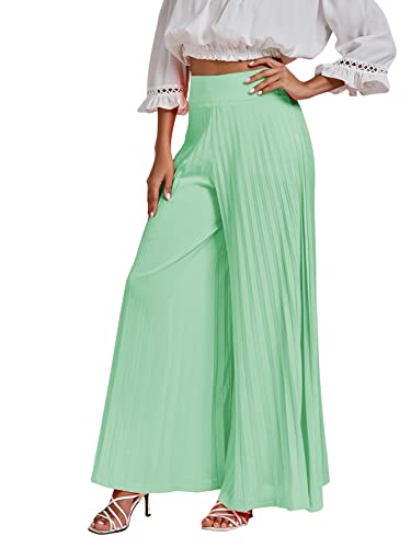 LYANER Women's Elastic High Waisted Wide Leg Palazzo Pants Loose Casual Pleated Trousers Green X-Large