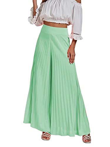 LYANER Women's Elastic High Waisted Wide Leg Palazzo Pants Loose Casual Pleated Trousers Green X-Large