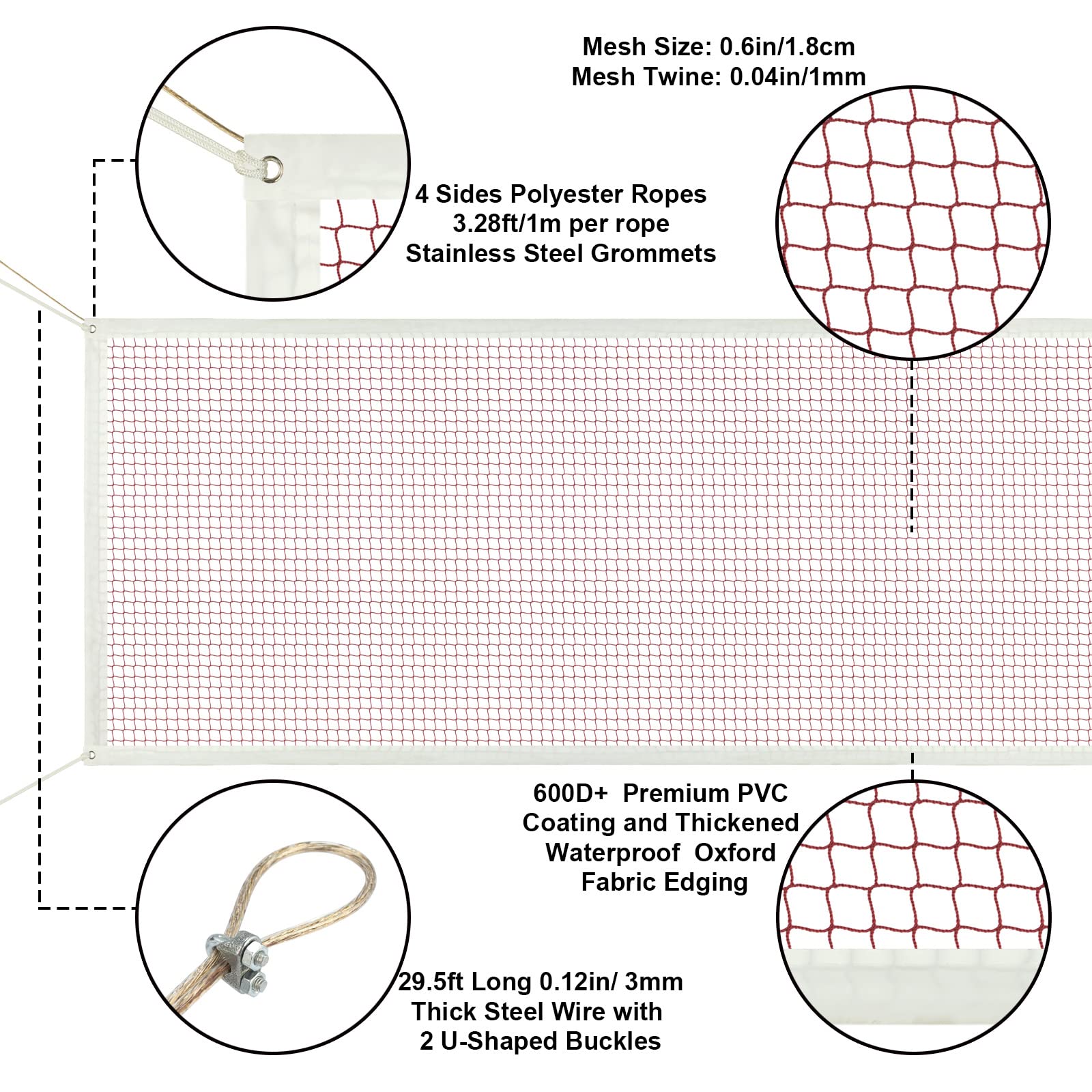 ATINUS Badminton Net for Backyard,Portable Badminton Nets Heavy Duty for Kids Adults, 20 FT x 2.5 FT Professional Badminton Replacement Net with Steel Wire for Indoor Outdoor
