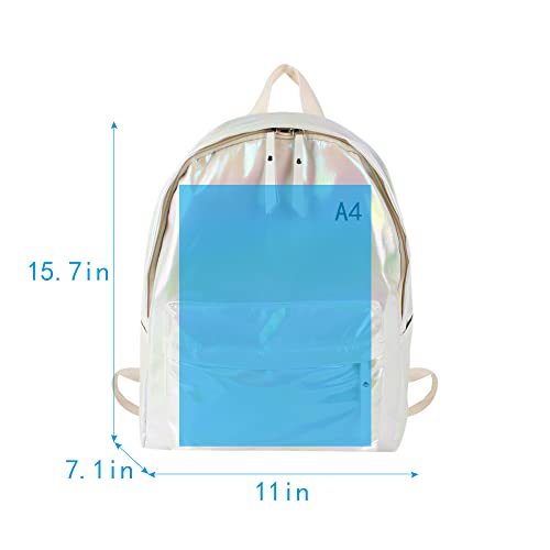 Goodbag Boutique Fashion Hologram Backpack Laser Leather Shiny School Backpack Daypack, Silver