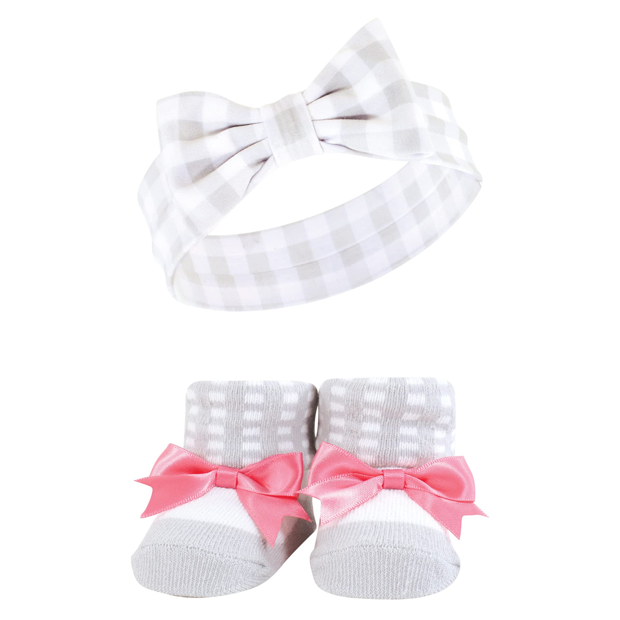 Hudson Baby Infant Girl Headband and Socks Giftset, Pink Charcoal, One Size