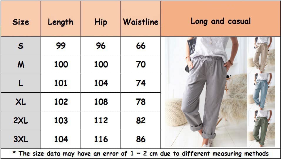 GLIENST Grey Linen Pants for Women Trendy Casual Loose Elastic High Waisted Straight Leg Lounge Work Pants Solid Color Comfy Trousers with Pockets X-Large