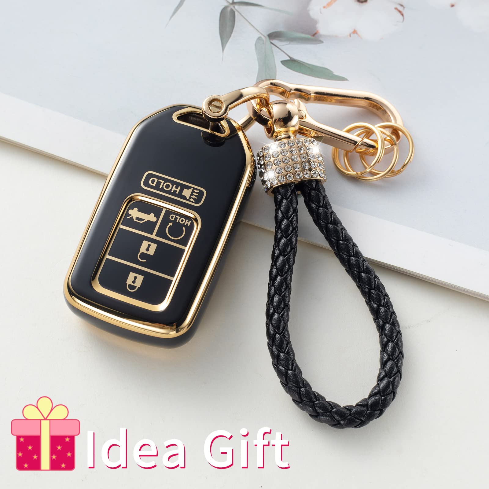 Gematay for Honda Key Fob Cover with Keychain Lanyard, Soft TPU Key Fob Protector Compatible with Honda Accord Civic CRV Pilot Odyssey Smart Key Case Holder