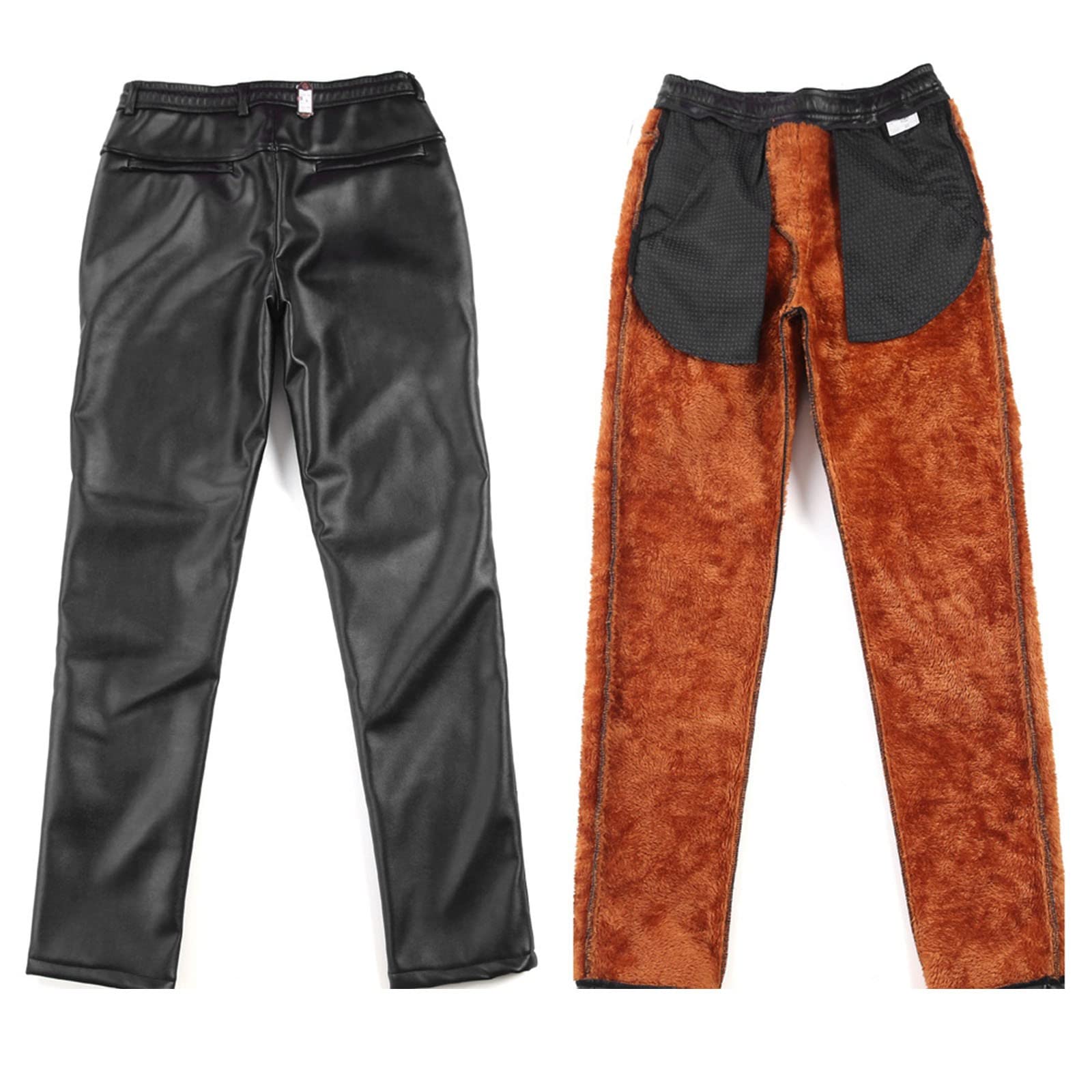 Men's Sweatpants with Zipper Pockets Mens Slim Fitting Leather Leggings Tight Elastic Warm Black Plush Trend Pants