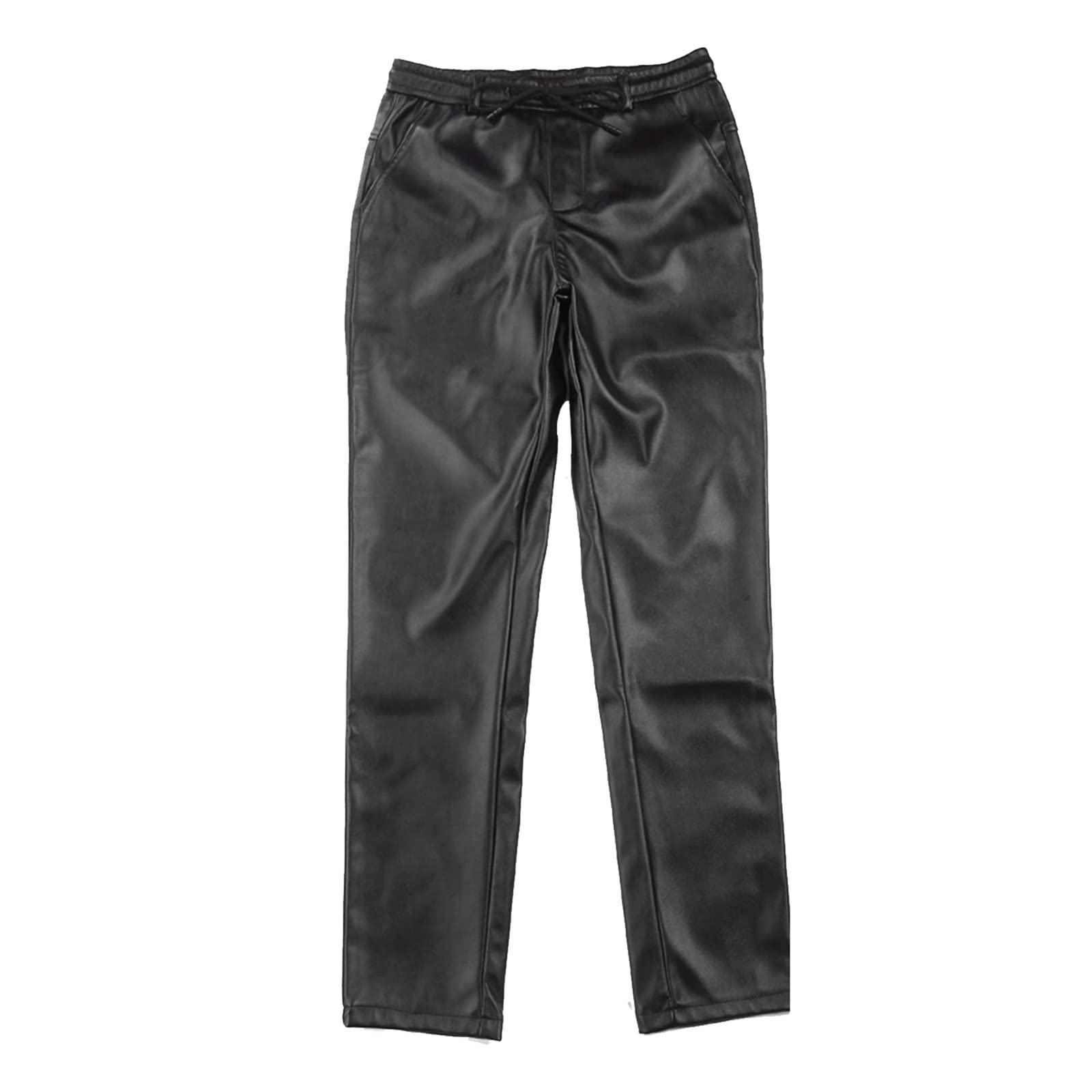 Men's Sweatpants with Zipper Pockets Mens Slim Fitting Leather Leggings Tight Elastic Warm Black Plush Trend Pants