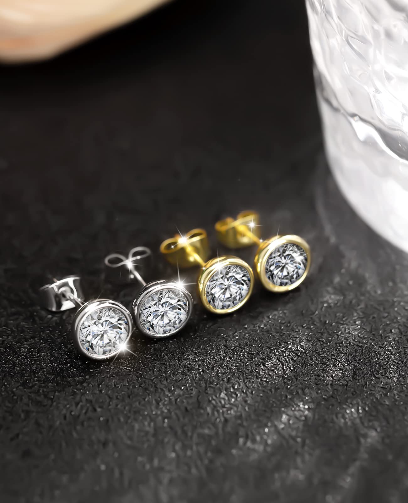 Moissanite Earrings for Men & Women, 0.3/0.5/1ct, VVS1 18k Rose Gold, Lab-Cut, Dazzling Sparkle, Round Bezel GRA Certified Diamond Studs, Hypoallergenic Flat Back Stud Earrings