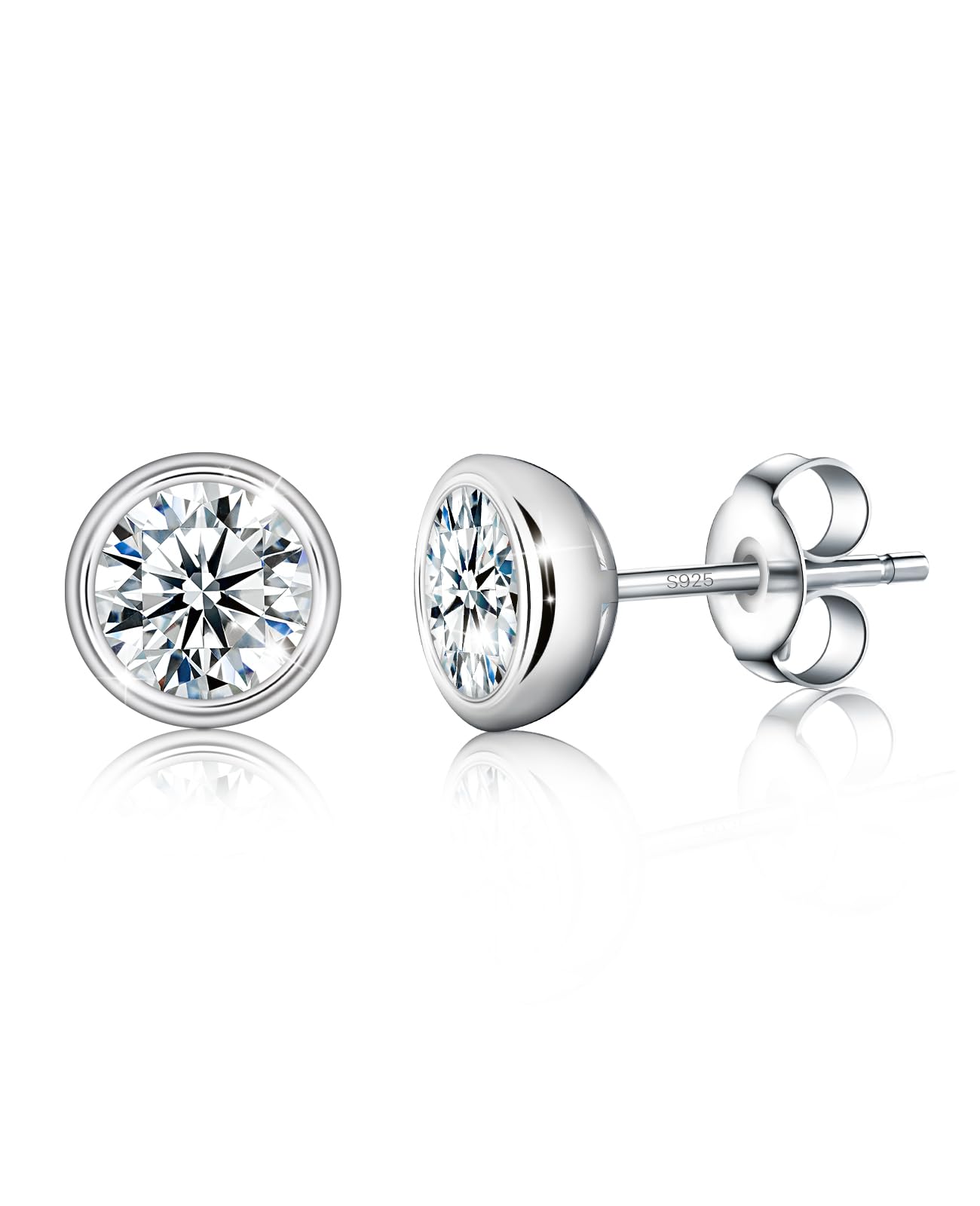 Moissanite Earrings for Men & Women, 0.3/0.5/1ct, VVS1 18k Rose Gold, Lab-Cut, Dazzling Sparkle, Round Bezel GRA Certified Diamond Studs, Hypoallergenic Flat Back Stud Earrings