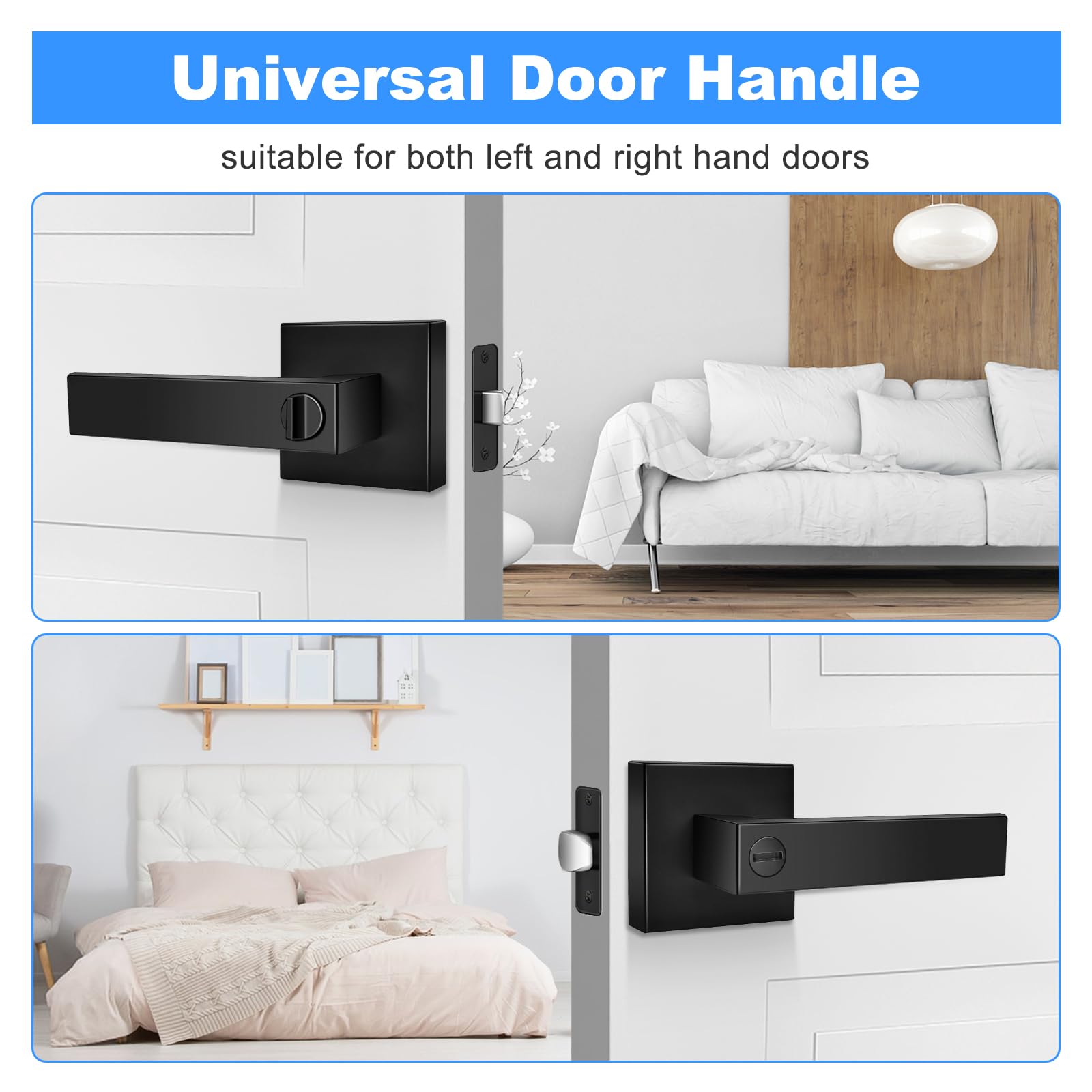 Onateel 5 Pack Modern Black Door Handles Privacy Door Levers Black Door Knobs Interior Heavy Duty Reversible Door Locks Keyless Square Interior Door Handle