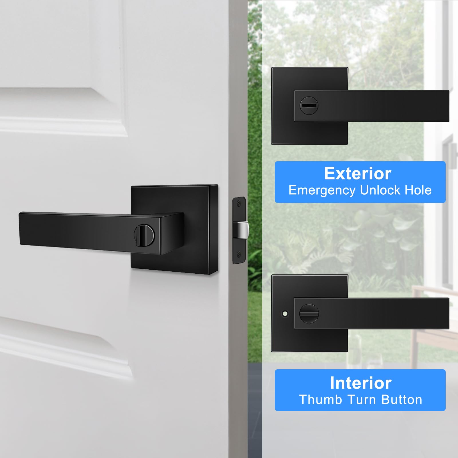 Onateel 5 Pack Modern Black Door Handles Privacy Door Levers Black Door Knobs Interior Heavy Duty Reversible Door Locks Keyless Square Interior Door Handle
