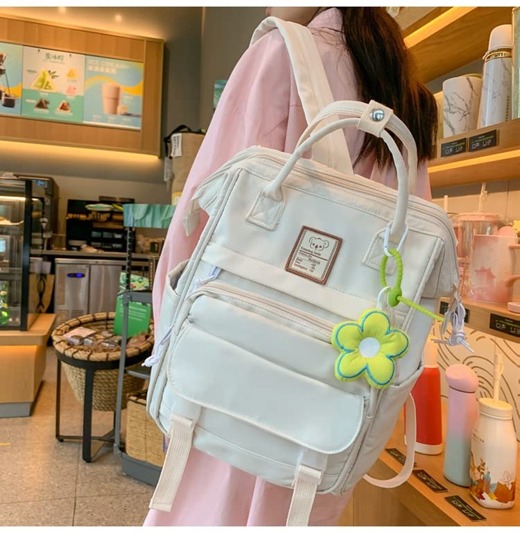 KOWVOWZ Large Kawaii Aesthetic Back to School Bookbags for Girls College Travel Daypack Cute Backpack (White)