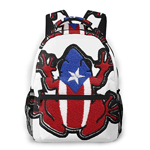 YANGPI Fashion Unisex Backpack Puerto Rico Flag Frog Bookbag Lightweight Laptop Bag For School Travel Outdoor Camping